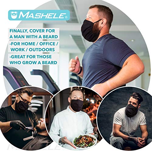 MASHELE 5 Pack Cotton Face Cover for Bearded Men XXL Black 5 Pcs with Nose Wire Adjustable Earloop Washable Reusable Holiday Gift for Indoor and Outdoor Party Activities (Sold as Set) (5, XX-Large)