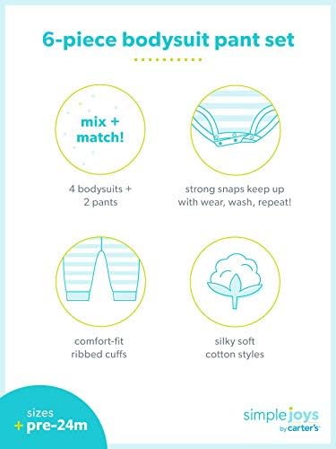 Simple Joys by Carter's Baby Girls' 6-Piece Bodysuits (Short and Long Sleeve) and Pants Set, Multicolor/Bunny/Dots/Text Print, 0-3 Months