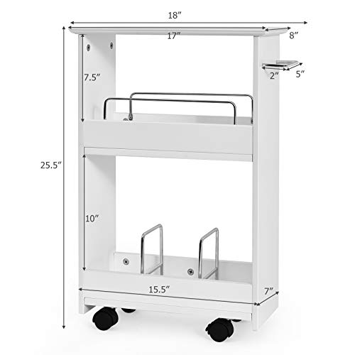 GOFLAME Slim Bathroom Storage Cart, Wooden Storage Shelf with Towel Bar and Side Handle, Storage Cabinet Organizer with Rolling Casters for Bathroom, Laundry, Kitchen
