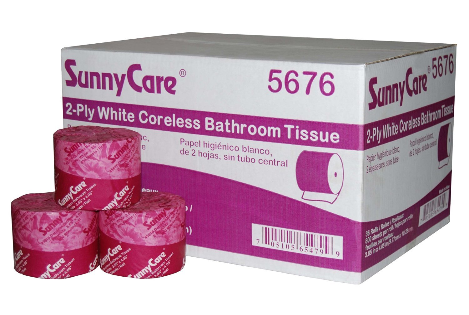 Two-ply White Coreless Bathroom Tissue 3.85in W x 4.05in L ; 36 Rolls/case