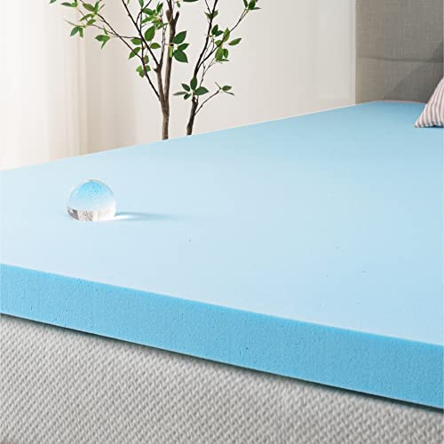 ZINUS 3 Inch Green Tea Cooling Gel Memory Foam Mattress Topper, Cooling Gel Foam, CertiPUR-US Certified, Queen, Blue