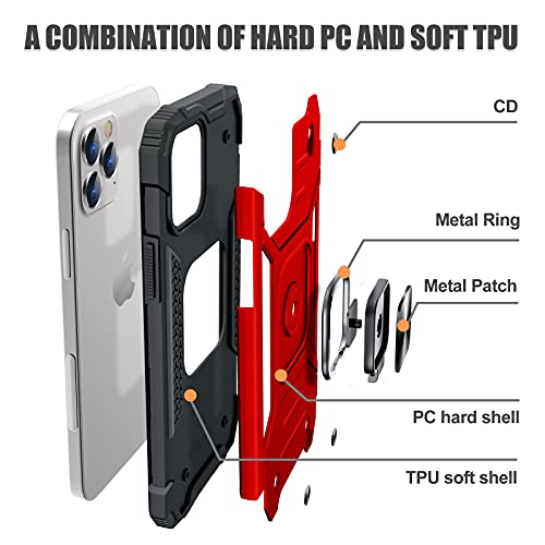 JAME Case for iPhone 12 Pro Max Case with Screen Protectors 2Pcs, Military-Grade Drop Protection Cover, Protective Phone Cases, with Ring Kickstand, Bumper Case for iPhone 12 Pro Max 6.7β Red