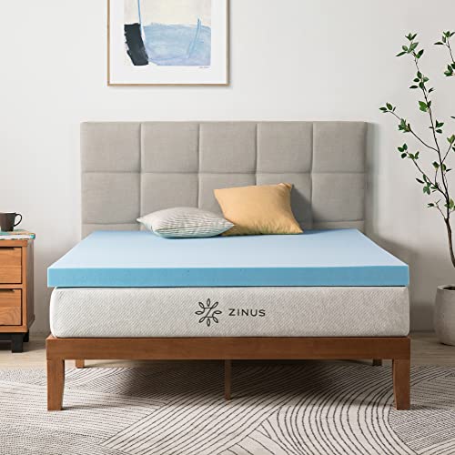 ZINUS 3 Inch Green Tea Cooling Gel Memory Foam Mattress Topper, Cooling Gel Foam, CertiPUR-US Certified, Queen, Blue