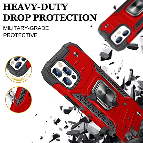 JAME Case for iPhone 12 Pro Max Case with Screen Protectors 2Pcs, Military-Grade Drop Protection Cover, Protective Phone Cases, with Ring Kickstand, Bumper Case for iPhone 12 Pro Max 6.7β Red