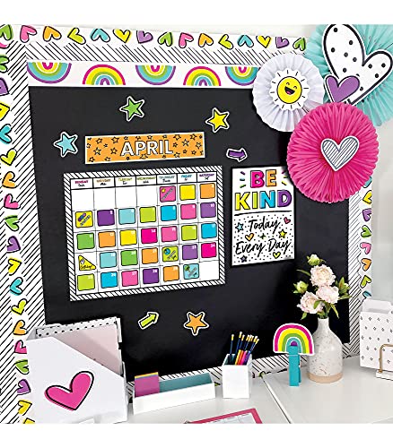 129 Pcs. Carson Dellosa Kind Vibes Calendar Bulletin Board Set, Colorful Bulletin Board Calendar Classroom Décor with Motivational Mini Posters, Numbers, Holidays and Birthdays