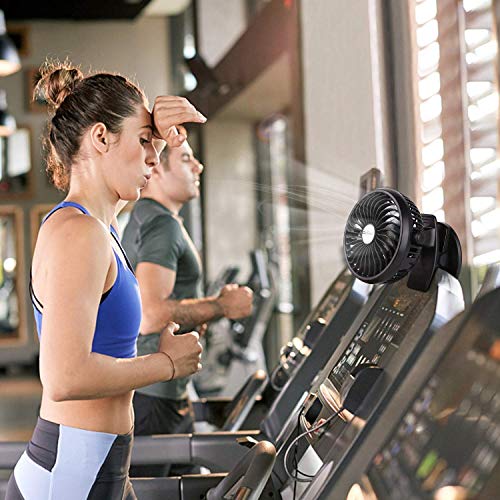 AJOYEUX Battery Operated Clip on Fan, Portable Rechargeable Personal fan (5 inch) for stroller, camping, cart seat, gym, Black