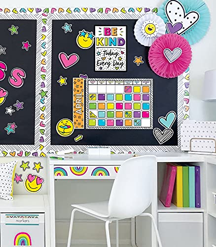 129 Pcs. Carson Dellosa Kind Vibes Calendar Bulletin Board Set, Colorful Bulletin Board Calendar Classroom Décor with Motivational Mini Posters, Numbers, Holidays and Birthdays