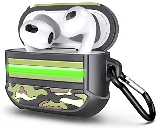 Tamiia Case Compatible with AirPods 3rd Generation (2021) Luminous Cover, Rugged Corner Design AirPods 3 Camo Case, Full-Body Shock Protective Cover with Keychain for AirPods 3 Charging Case, Black