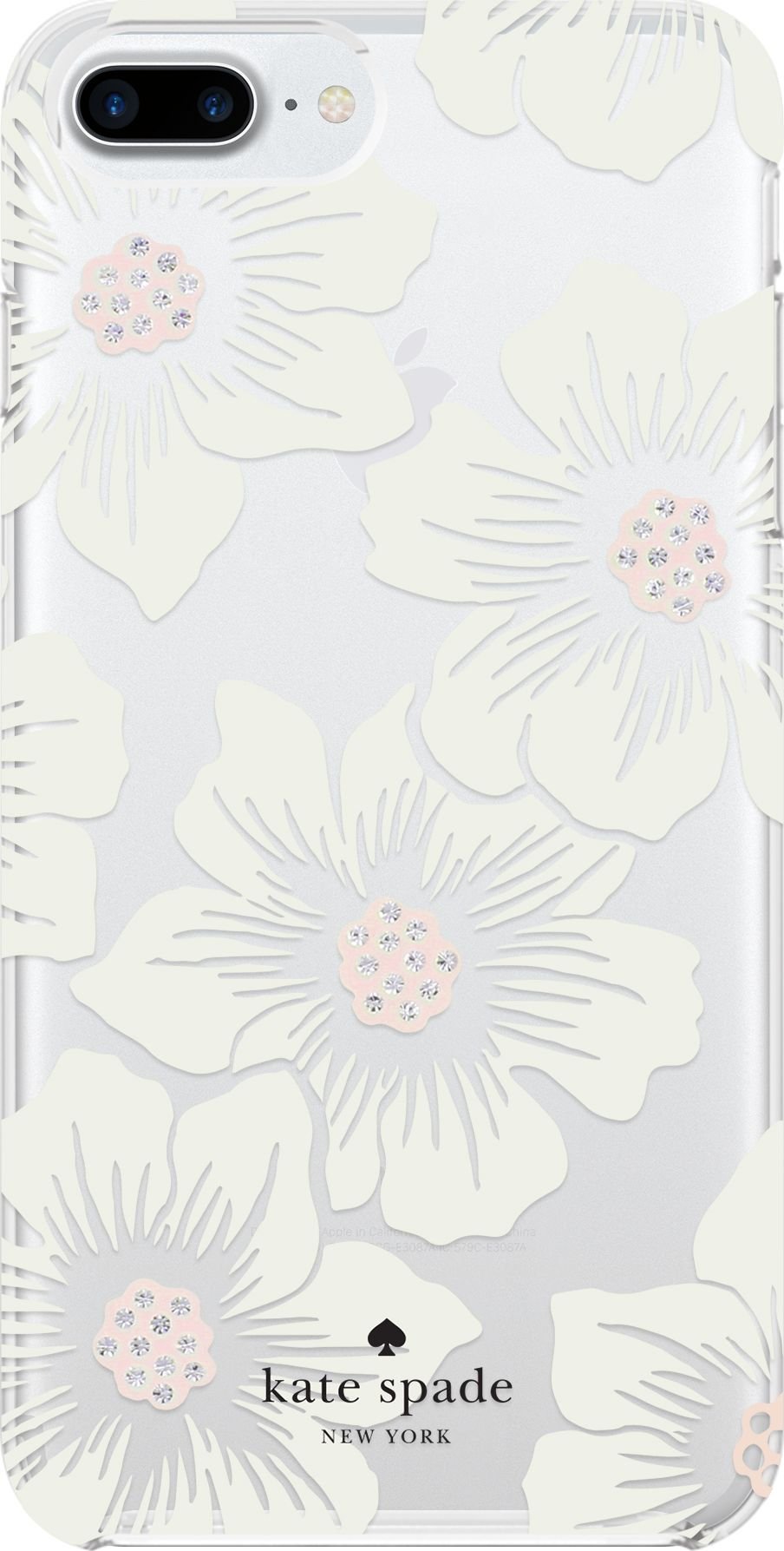 kate spade new york Protective Hardshell Case for iPhone 8 Plus, iPhone 7 Plus, iPhone 6s Plus & iPhone 6 Plus - Hollyhock Floral Clear / Cream with Stones