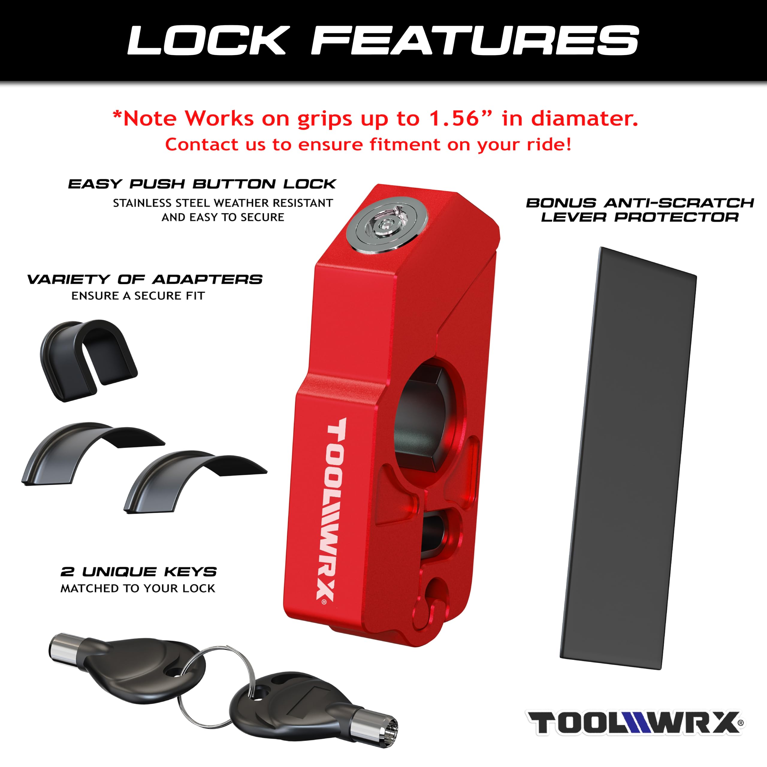 Motorcycle Handlebar Lock Grip with Lever Protection Sleeve - Heavy Duty Motorcycle Lock Anti Theft Throttle Brake Grip Lock Men, Moped Accessories For ATV, Scooter & Dirtbike Accessory (Red, 2x Keys)