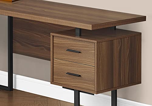 Monarch Specialties 7610 Computer Desk, Home Office, Corner, Left, Right Set-up, Storage Drawers, 70" L, L Shape, Work, Laptop, Metal, Laminate, Walnut, Black Desk-70 R Face, 71" L x 71" W x 30" H