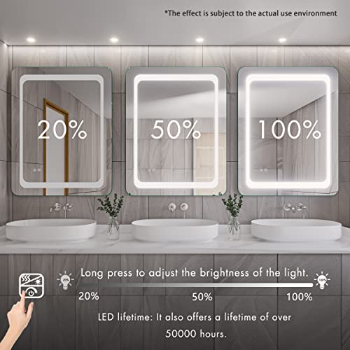 LIMORELI LED Bathroom Mirror, Oblong Frameless Wall Mounted Mirror, Anti-Fog and Explosion-Proof, Large Vertical or Horizontal Makeup Mirror for Vanity Room, 24X30 Inch