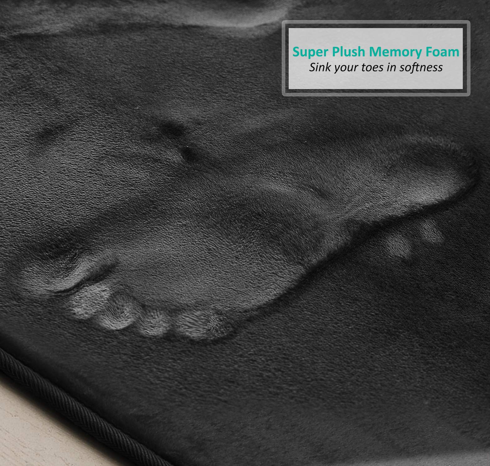Clara Clark 3 Piece Bathroom Rugs Bath Mat Set, Velvet Memory Foam Bath Mats for Bathroom - Non-Slip, PVC Backing Bath Rugs, Washable Bathroom Rug Mats - Dries Quickly, Black Bathroom Rug Set