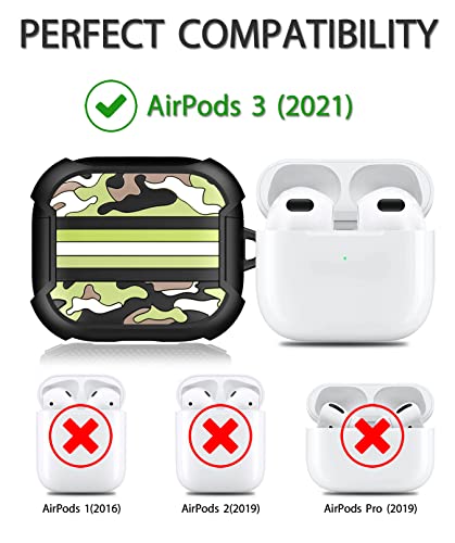 Tamiia Case Compatible with AirPods 3rd Generation (2021) Luminous Cover, Rugged Corner Design AirPods 3 Camo Case, Full-Body Shock Protective Cover with Keychain for AirPods 3 Charging Case, Black