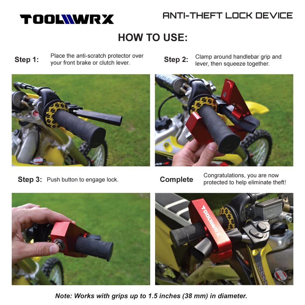 Motorcycle Handlebar Lock Grip with Lever Protection Sleeve - Heavy Duty Motorcycle Lock Anti Theft Throttle Brake Grip Lock Men, Moped Accessories For ATV, Scooter & Dirtbike Accessory (Red, 2x Keys)