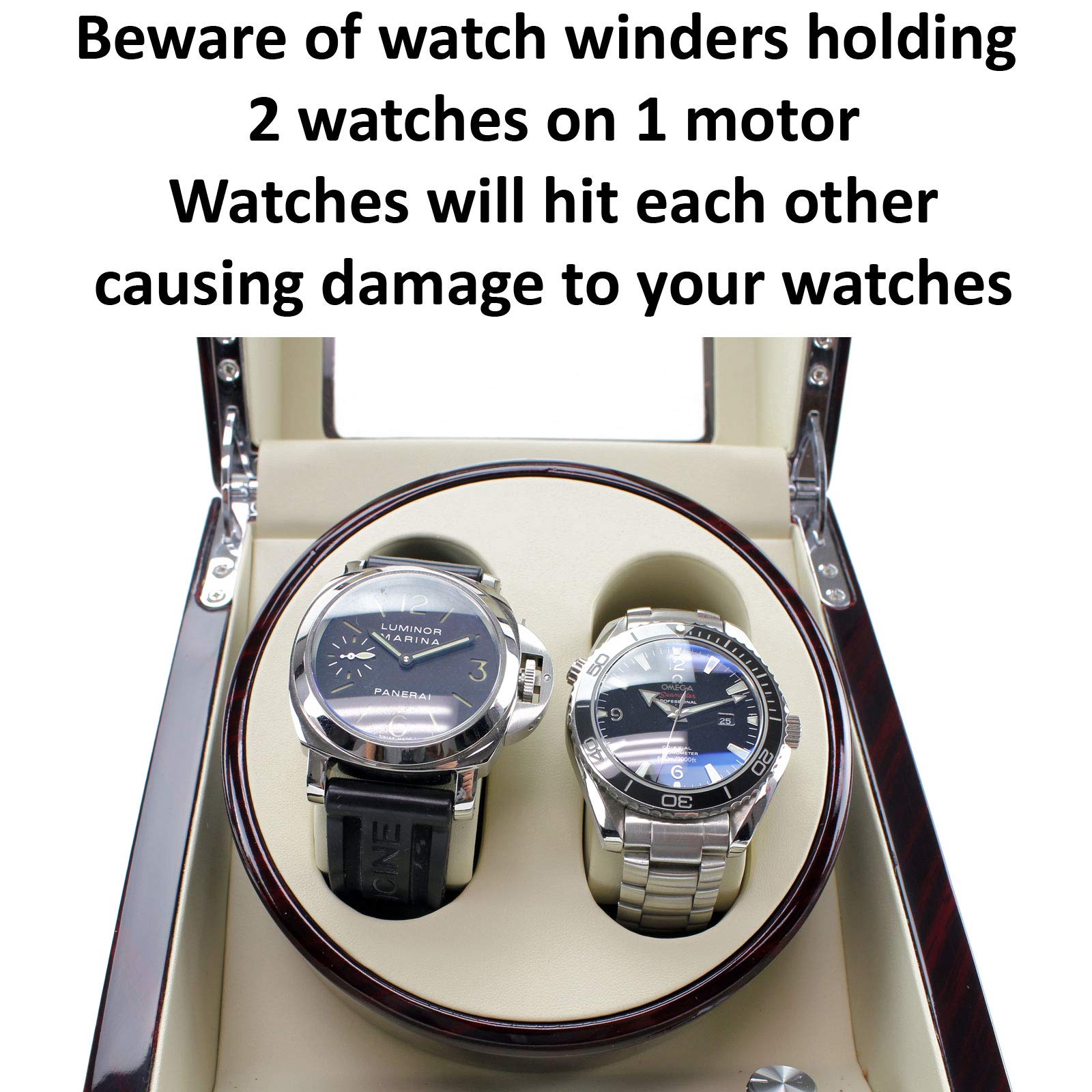 Quad Watch Winder in Black Leather, 12 Program Settings, Diamond Stitched Vegan Leather, Soft Linen Interior, Large Interior Space for Large Watches - Heiden Monaco Quad Automatic Watch Winder for Rolex