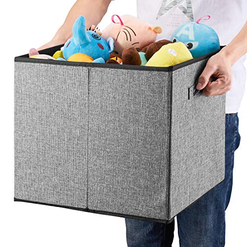 i BKGOO Foldable Fabric Storage Cube Bins with Cotton Rope Handle ,Set of 4 Collapsible Resistant Basket Box Organizer for Home Office Nursery and More β Gray 13x15x13 inch