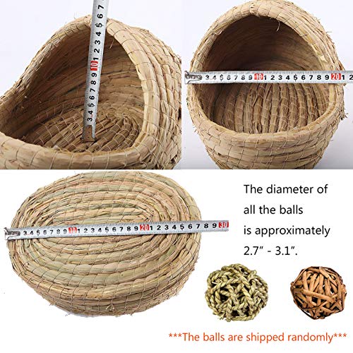 Hamiledyi Bunny Grass Bed, Rabbit Woven Hay Bed, Small Pets Natural Handcrafted Grass House with Hay Chew Balls for Chinchillas Guinea Pigs Hedgehog Rat 3PCS