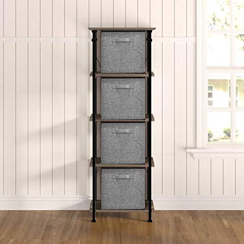 i BKGOO Foldable Fabric Storage Cube Bins with Cotton Rope Handle ,Set of 4 Collapsible Resistant Basket Box Organizer for Home Office Nursery and More β Gray 13x15x13 inch