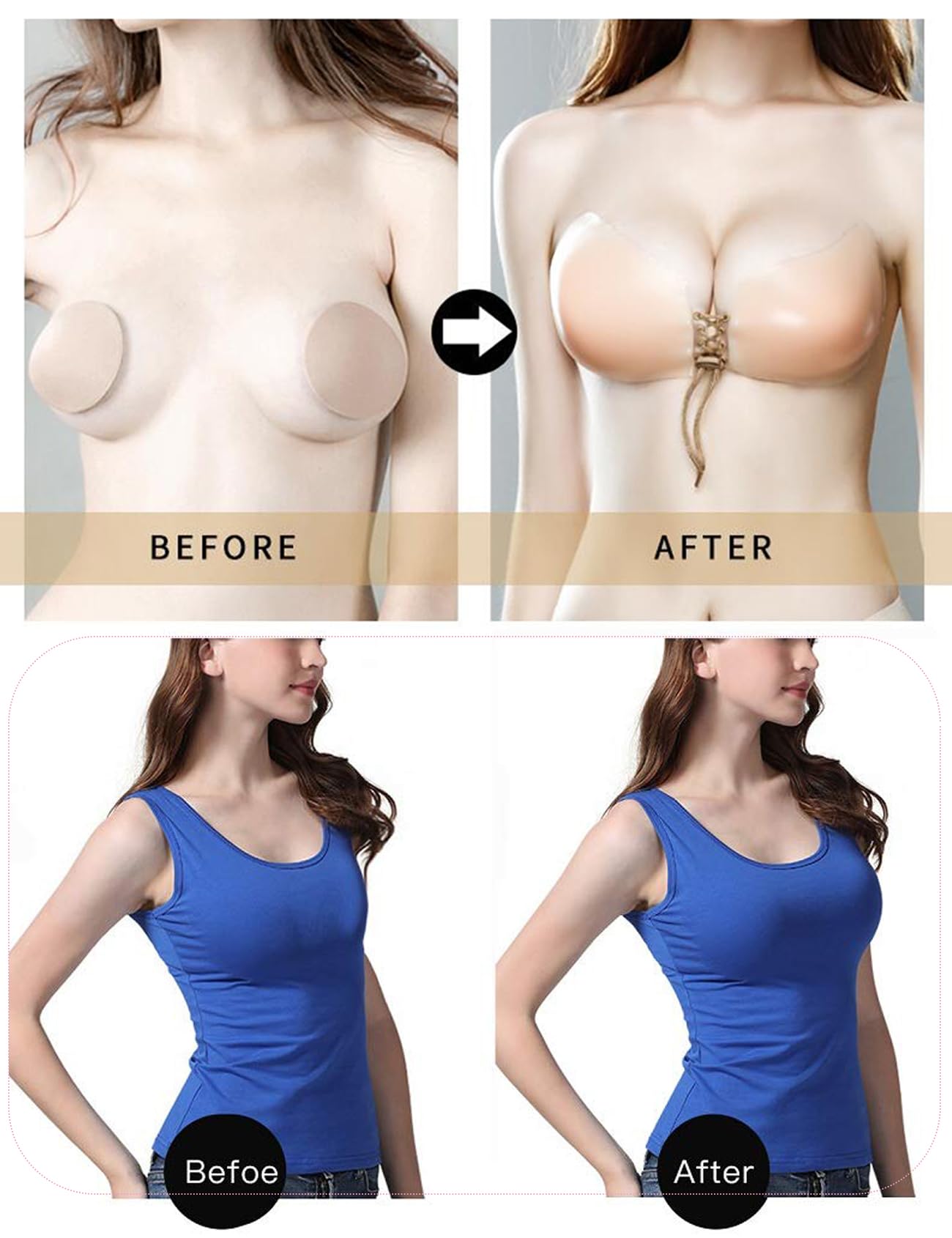 WEICHENS Breast Lift Adhesive Bra Invisible Strapless Sticky Push Up Bra Silicone Nipple Covers for Backless