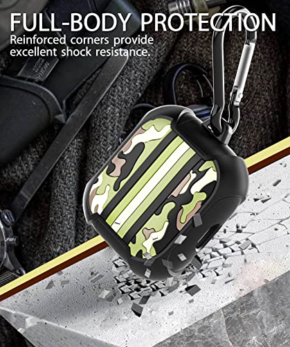 Tamiia Case Compatible with AirPods 3rd Generation (2021) Luminous Cover, Rugged Corner Design AirPods 3 Camo Case, Full-Body Shock Protective Cover with Keychain for AirPods 3 Charging Case, Black