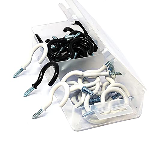 DIY.TK Cup Screw Hooks for Hanging, 32 Pack Ceiling Hooks 1-3/4 inch Vinyl Steel Cup Hooks Outdoor Indoor Porch Bathroom Kitchen Wall Hang Hooks for Coffee Tea Cup, Plant, Light, Mug β White,Black