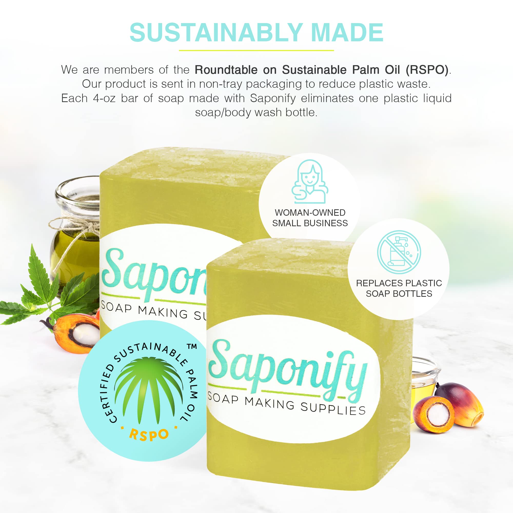 Saponify - 2Lb Hemp Seed Oil Melt and Pour Soap Base, Natural Skin-Enhancing Hemp Oil Soap Base, Easy to Use Glycerin Soap Base for DIY Soap Making
