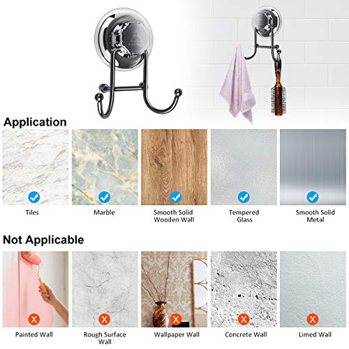 U&A Antilope Powerful Vacuum Suction Cup Hooks for Shower,Kitchen&Bathroom,Stainless Steel Shower Hanger for Loofah,Towel (2pcs)
