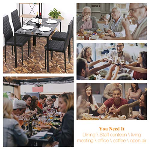 Dining Table Set Dining Room Table Set 5-Piece Kitchen Dining Table Set with 4 Faux Leather Metal Frame Chairs Rectangular Modern for Small Spaces w/Glass Tabletop Kitchen Table and Chairs