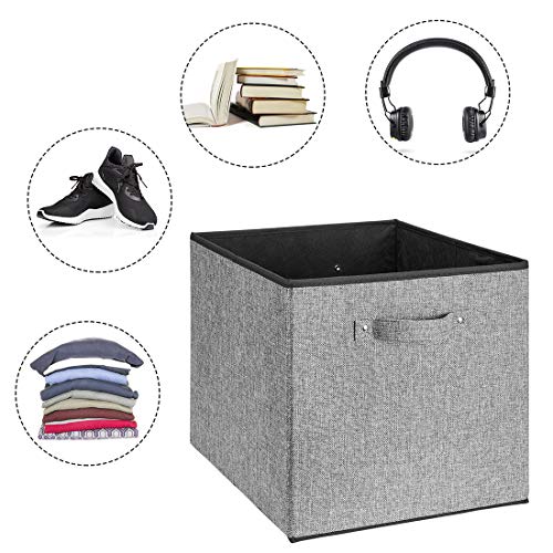 i BKGOO Foldable Fabric Storage Cube Bins with Cotton Rope Handle ,Set of 4 Collapsible Resistant Basket Box Organizer for Home Office Nursery and More β Gray 13x15x13 inch