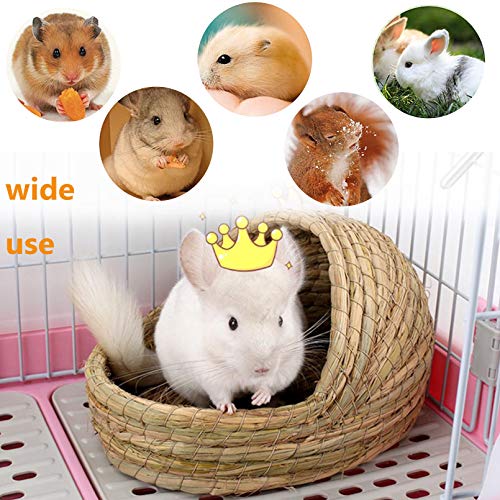 Hamiledyi Bunny Grass Bed, Rabbit Woven Hay Bed, Small Pets Natural Handcrafted Grass House with Hay Chew Balls for Chinchillas Guinea Pigs Hedgehog Rat 3PCS