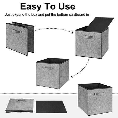 i BKGOO Foldable Fabric Storage Cube Bins with Cotton Rope Handle ,Set of 4 Collapsible Resistant Basket Box Organizer for Home Office Nursery and More β Gray 13x15x13 inch