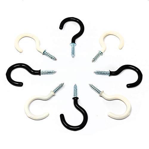 DIY.TK Cup Screw Hooks for Hanging, 32 Pack Ceiling Hooks 1-3/4 inch Vinyl Steel Cup Hooks Outdoor Indoor Porch Bathroom Kitchen Wall Hang Hooks for Coffee Tea Cup, Plant, Light, Mug β White,Black