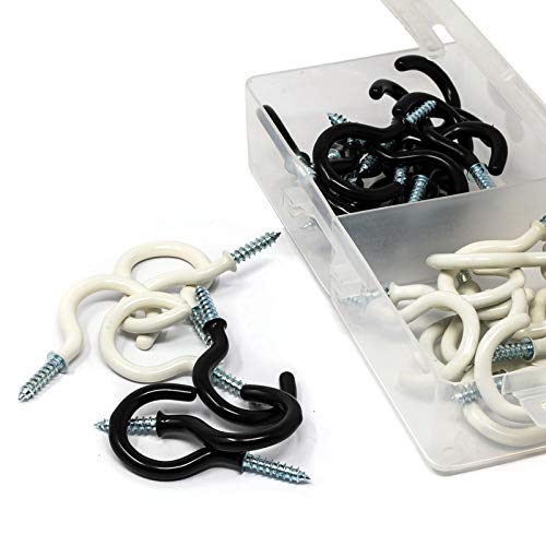 DIY.TK Cup Screw Hooks for Hanging, 32 Pack Ceiling Hooks 1-3/4 inch Vinyl Steel Cup Hooks Outdoor Indoor Porch Bathroom Kitchen Wall Hang Hooks for Coffee Tea Cup, Plant, Light, Mug β White,Black