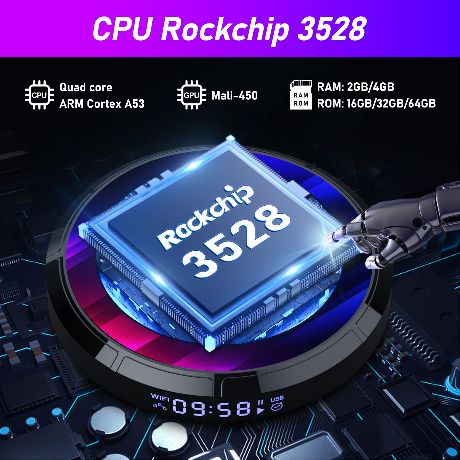 Android 13.0 H96 Max TV Box 4GB RAM 64GB ROM RK3528 Quad Core CPU Support Dual WiFi 2.4G+5G/4K/3D BT 5.0 Smart TV Box