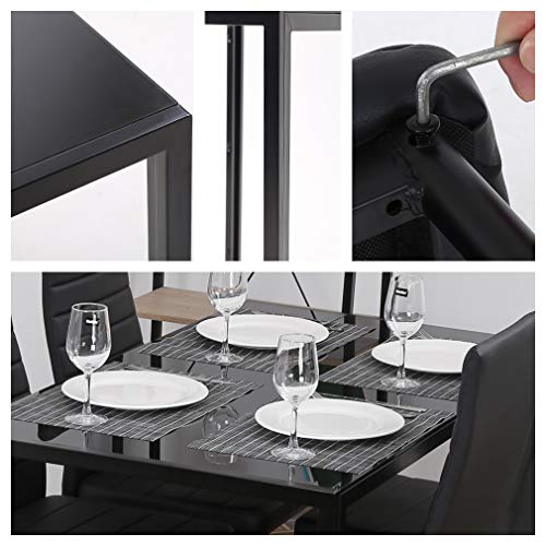 Dining Table Set Dining Room Table Set 5-Piece Kitchen Dining Table Set with 4 Faux Leather Metal Frame Chairs Rectangular Modern for Small Spaces w/Glass Tabletop Kitchen Table and Chairs