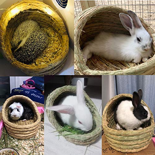 Hamiledyi Bunny Grass Bed, Rabbit Woven Hay Bed, Small Pets Natural Handcrafted Grass House with Hay Chew Balls for Chinchillas Guinea Pigs Hedgehog Rat 3PCS