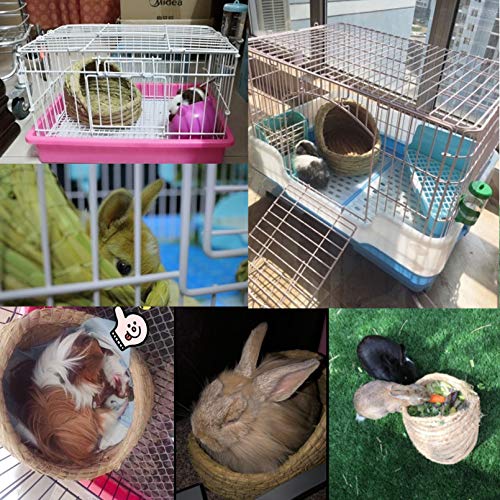 Hamiledyi Bunny Grass Bed, Rabbit Woven Hay Bed, Small Pets Natural Handcrafted Grass House with Hay Chew Balls for Chinchillas Guinea Pigs Hedgehog Rat 3PCS