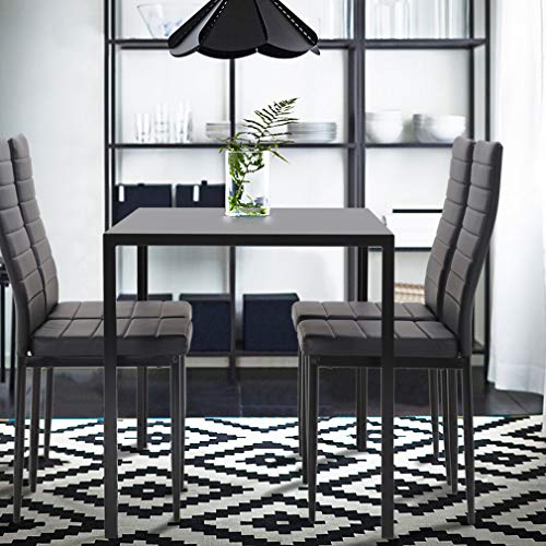 Dining Table Set Dining Room Table Set 5-Piece Kitchen Dining Table Set with 4 Faux Leather Metal Frame Chairs Rectangular Modern for Small Spaces w/Glass Tabletop Kitchen Table and Chairs