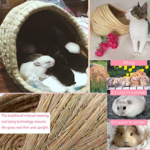 Hamiledyi Bunny Grass Bed, Rabbit Woven Hay Bed, Small Pets Natural Handcrafted Grass House with Hay Chew Balls for Chinchillas Guinea Pigs Hedgehog Rat 3PCS