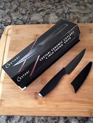 Advanced Ceramic Paring Knife - 4 Inch Blade Never Needs Sharpening - Premium Kitchen Knife with Sheath and Magnetic Gift Box - Black Mirror Finish