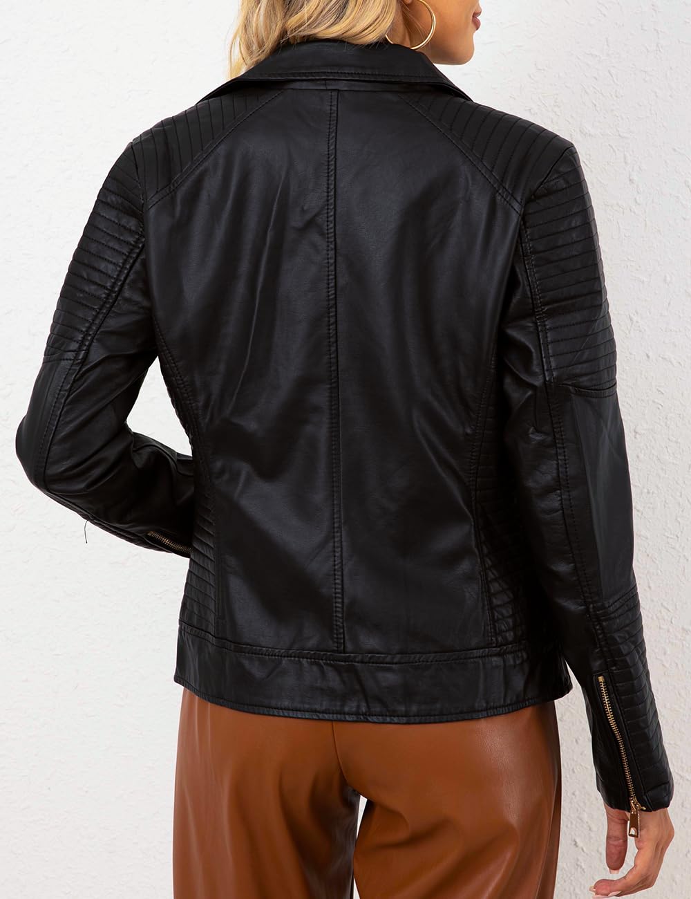 Bellivera Women's Faux Leather Jacket Motorcycle Standard Outerwear 53 Black L