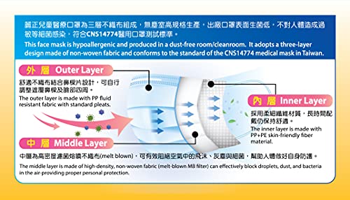 Made in Taiwan Rectron 3-Ply ASTM-1 Kids Disposable Face Mask 50 PC (5.7 Inches x 3.75 Inches, Sky Blue)