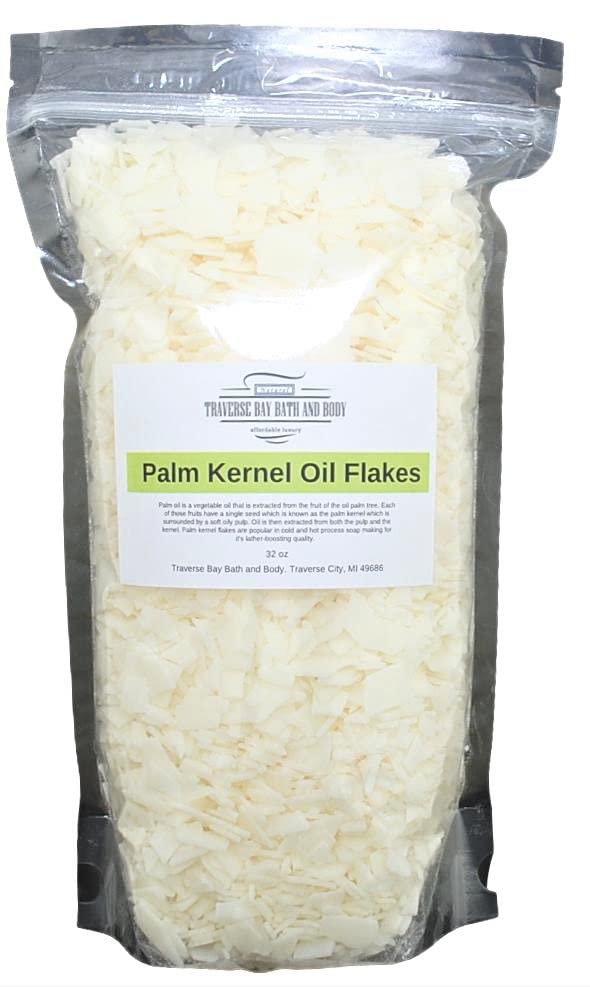 Traverse Bay Bath and Body Palm Kernel Oil Flakes 32- oz. / 2LB Soap making supply's in stand-up barrier pouch all natural.