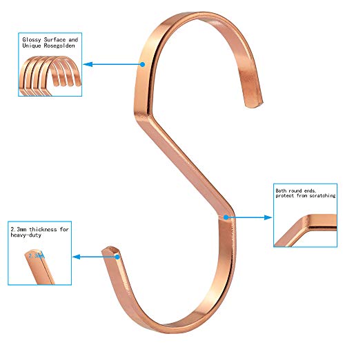 WHYHKJ 12pcs 4" Rose Gold Chrome Finish Stainless Steel Hanging Hooks Heavy-Duty S Hooks Home Storage Organizers Accessories