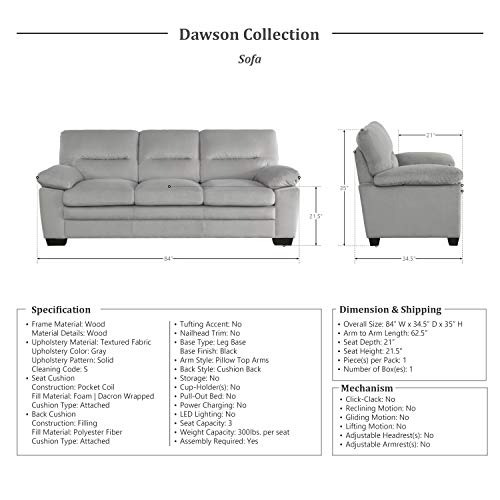 Lexicon Dawson Living Room Sofa, Gray