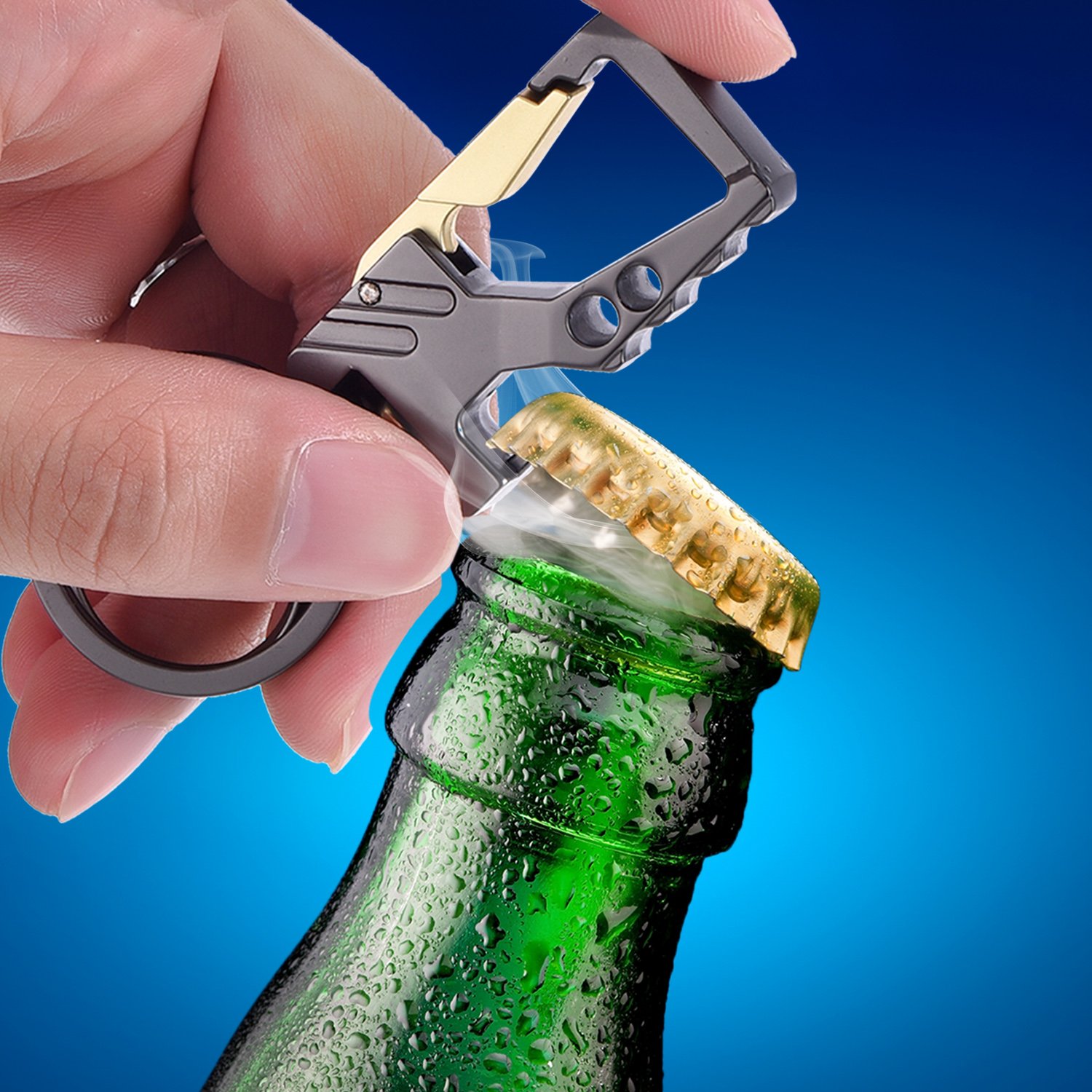 2 Pack Car Key Chain Bottle Opener Keychain for Men and Women (Gun and Gold)
