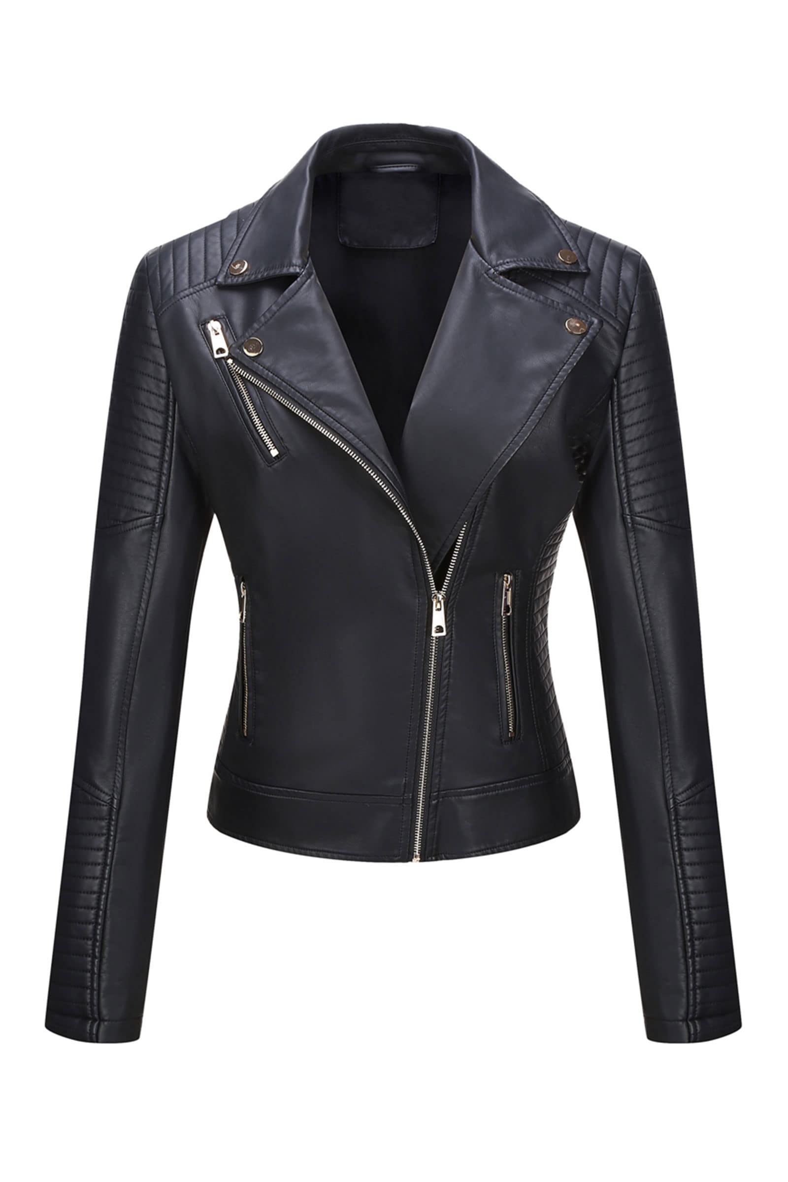 Bellivera Women's Faux Leather Jacket Motorcycle Standard Outerwear 53 Black L