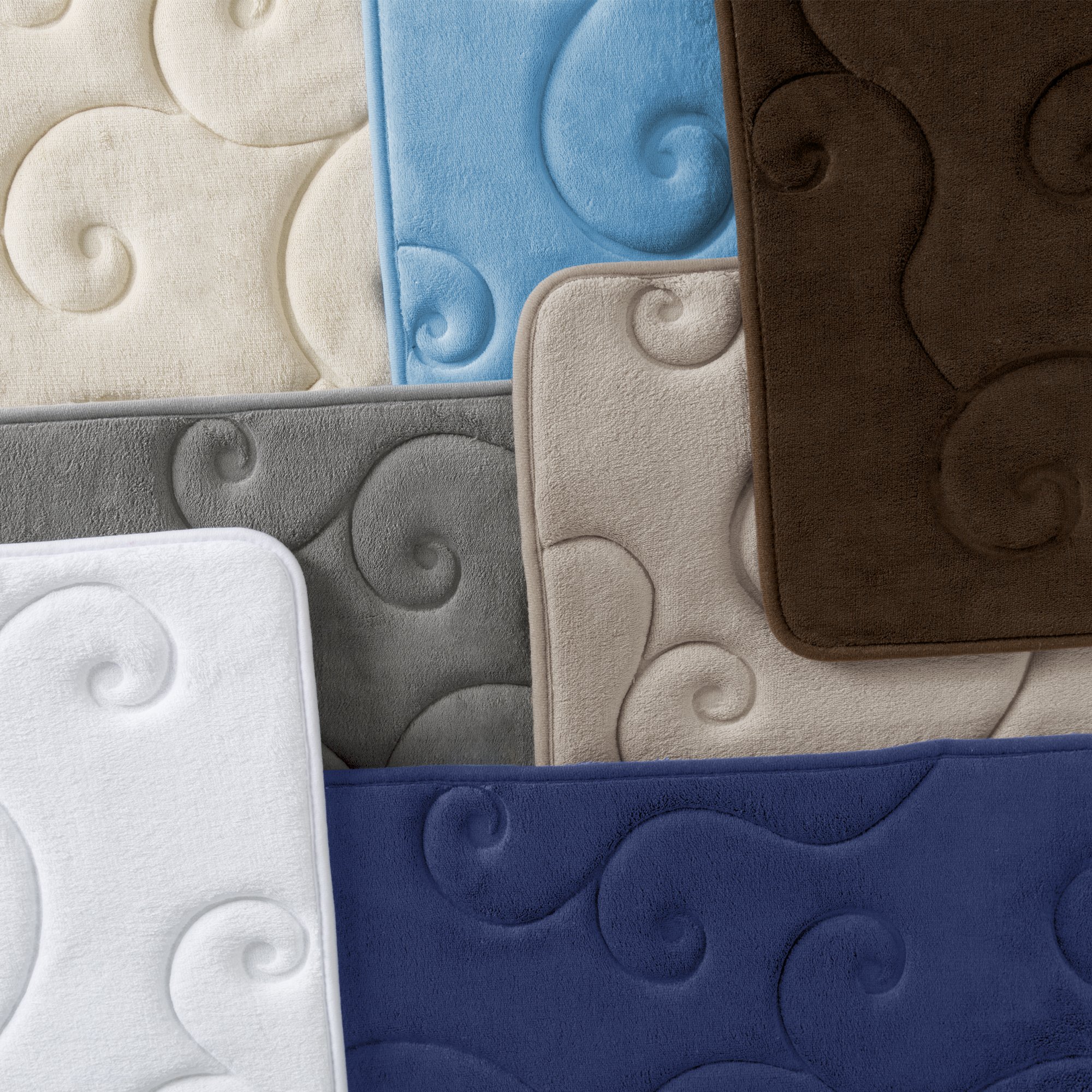 2 pc Memory Foam Bath Mat Set by Lavish Home - Coral Fleece Embossed Pattern - Platinum