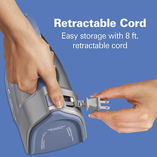 Hamilton Beach Steam Iron & Vertical Steamer for Clothes with Scratch-Resistant Durathon Soleplate, 8' Retractable Cord, 3-Way Auto Shutoff, Anti-Drip, 1800 Watts, Silver and Blue